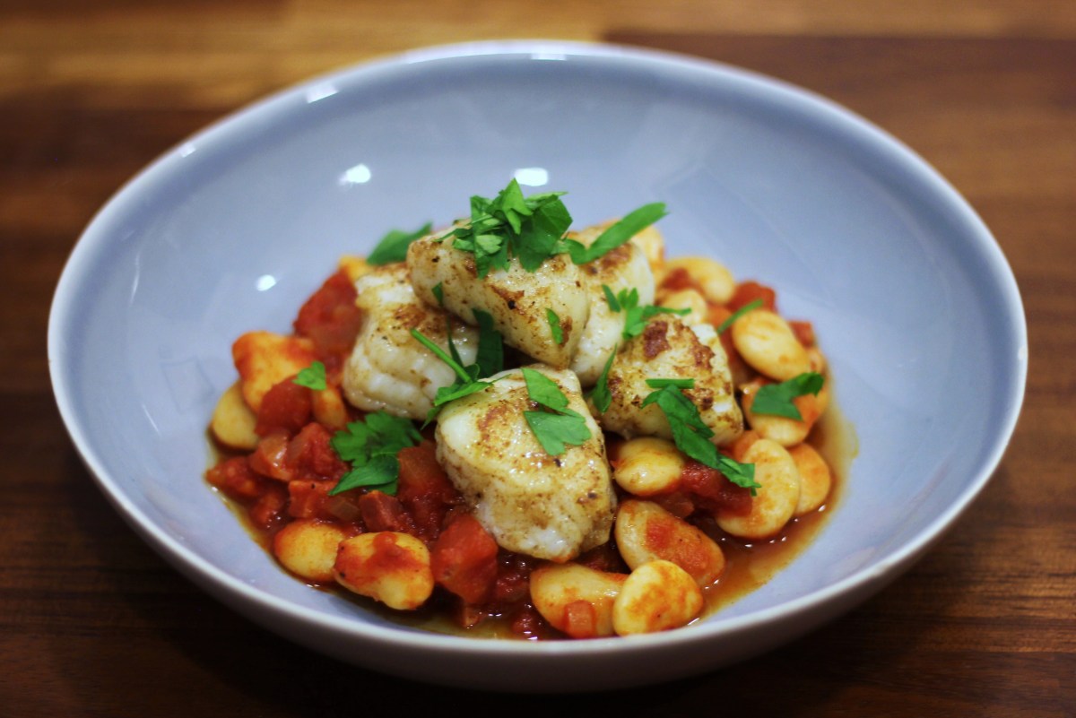 Spanish supper: Monkfish with quick chorizo & butterbean stew | pip ...